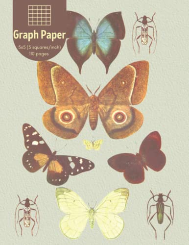 Graph Paper: Moths and Insects Graph Paper Composition Notebook, 5x5 ...