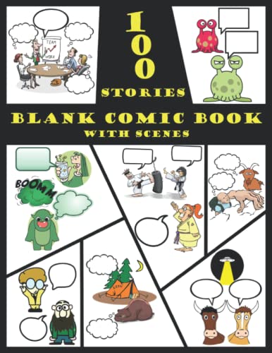 Blank Comic Book with Scenes: 100 Colorful Stories to Fill, Comic Strip ...