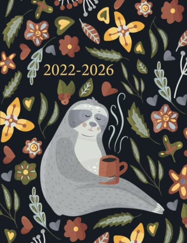 2022-2026 Five Year Planner: Cute Sloth Calendar 2022-2026 Monthly ...