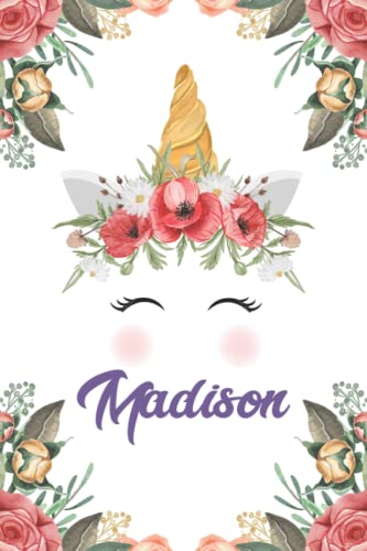 Madison: unicorn Personalized Name, Lined Journal Notebook, 100 Pages ...