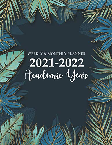 2021-2022 Academic Year Weekly And Monthly Planner: Golden Palm Leaves ...