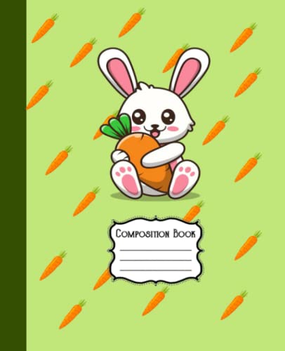 Cute Composition Book: Cute Rabbit With Carrot | College Ruled Notebook ...
