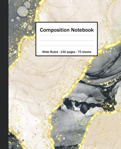 Compositon Notebook: Pretty Black and Gold Composition Book, School ...