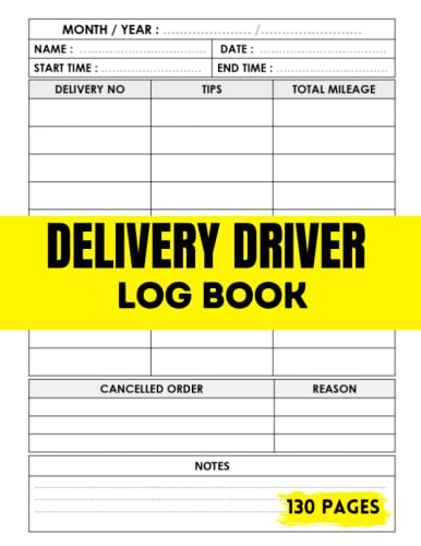 Delivery Driver Log Book: Keep Track Of Trips, Mileage And Time | Date ...