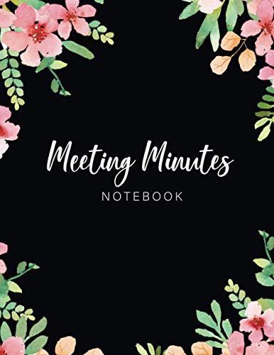 Meeting Minutes Notebook: Floral Watercolor Black Cover | Business ...