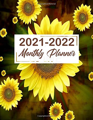 2021-2022 Monthly Planner: Pretty Yellow Sunflower Theme 2 Year Weekly ...