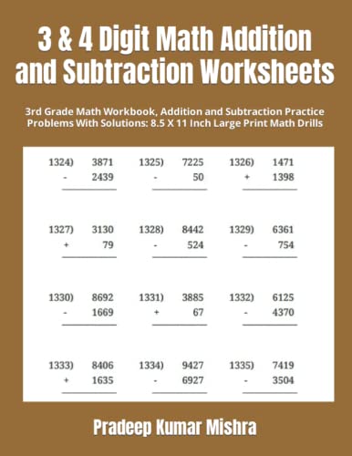 3 & 4 Digit Math Addition and Subtraction Worksheets: 3rd Grade Math ...