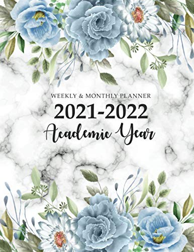 2021-2022 Academic Year Weekly And Monthly Planner: Marble and Floral ...