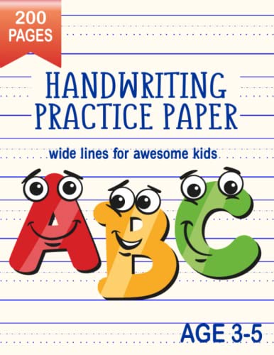 Handwriting Practice Paper - Wide Lines for Awesome Kids Ages 3-5 ...