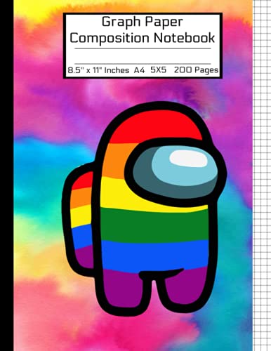 Among Us A4 Graph Paper Composition Notebook: Awesome LGBTQ+ Book/Rainbow Tie-dye Colorful ...