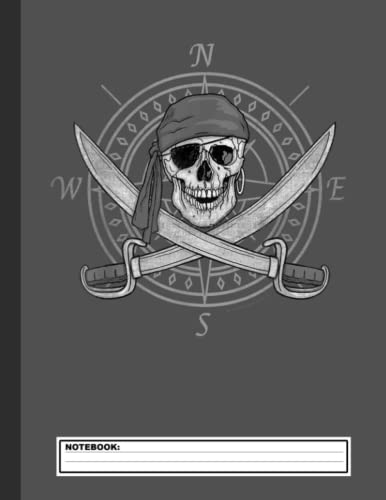 Jolly Roger Pirate Skull and Cutlassess Compass Distressed Notebook ...