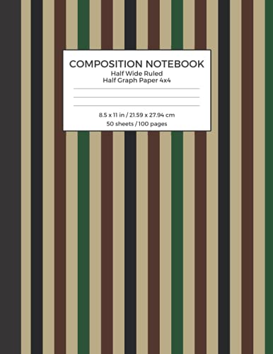 Composition Notebook Half Wide Ruled Half Graph Paper 4x4: Vertical ...