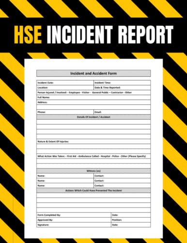 HSE Accident Report Book: A4 - Accident & Incident Log Book - Health And Safety Record Book ...