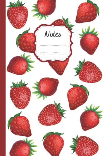Strawberry pattern notes, lined blank white sheets, red strawberry ...