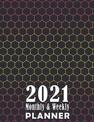 2021 Monthly & Weekly Planner: Black Cover with Carreau,2021 Yearly ...