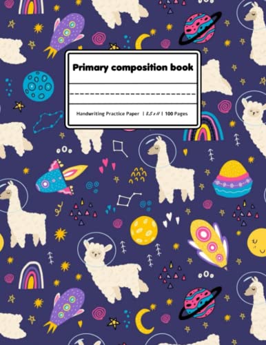 Primary Composition Book: Cute Llama, Story Journal, Wide Ruled Dotted ...