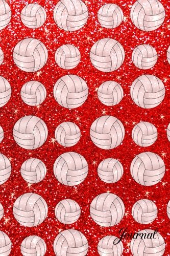 Journal: Faux neon red glitter volleyball notebook by ...