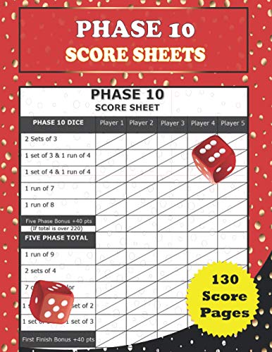 Phase 10 Score Sheets: 130 Large Size Phase 10 Card Game Scorekeeping ...