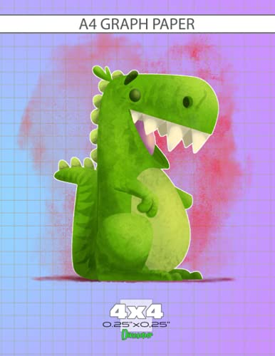 A4 Graph Paper Dinosaur: 120 Pages Notebook, Journal, Diary | 1/4 Inch ...