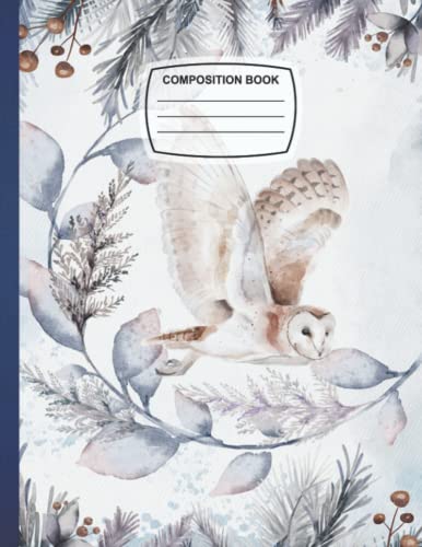 Composition Notebook: Watercolor of an Owl Adorable Blank Wide Ruled ...