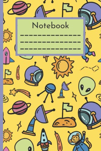 Brightly colored Space with aliens and rockets notebook, 120 lined ...