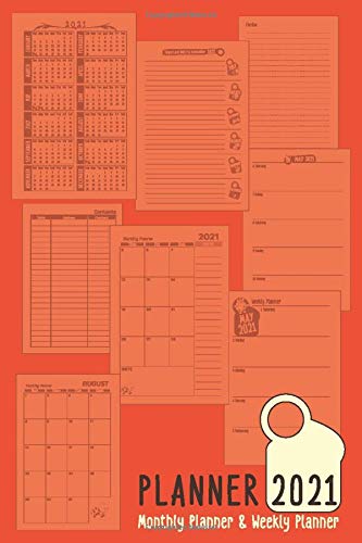 Planner 2021 Monthly & Weekly: Planner orange color,size 6x9 inches,120 ...