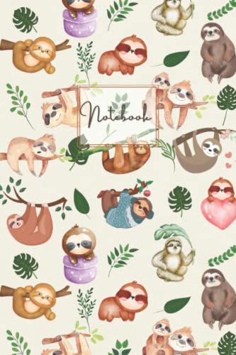 NOTEBOOK: Cute Sloth-Themed Cover, Lined Journal Notebook Diary Book ...
