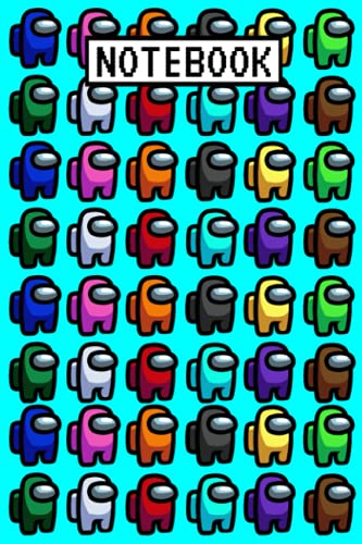 NOTEBOOK: Among Us Awesome Book CYAN BLUE Colorful Characters Pattern ...