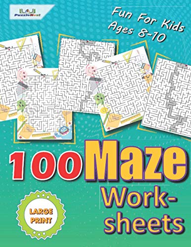 100 Fun Maze Worksheets For Kids 8-10: Easy Mazes Activity Book Travel ...