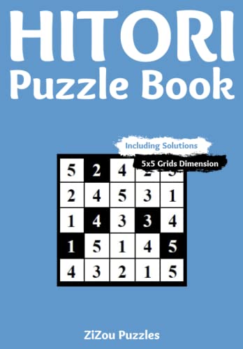 Hitori Puzzle Book 5x5 Grids Dimension Including Solutions by Zizou ...