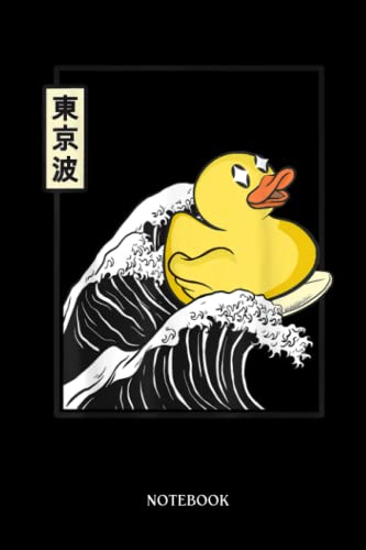 Rubber Duck Notebook: Happy Rubber Duck Surfing Kanagawa Wave Kawaii ...