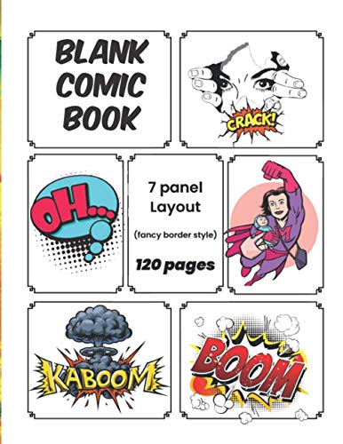 Blank Comic Book Template for Kids and Adults; Fancy borders; White ...