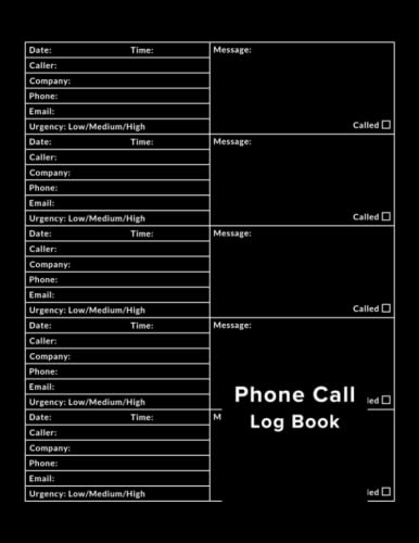Phone Call Log Book: Voicemail Tracking Book, Black Cover, Large 8.5 x ...