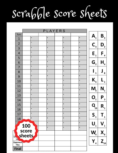 scrabble score sheets: 100 Sheet Score Card Notebook |Score Keeping ...
