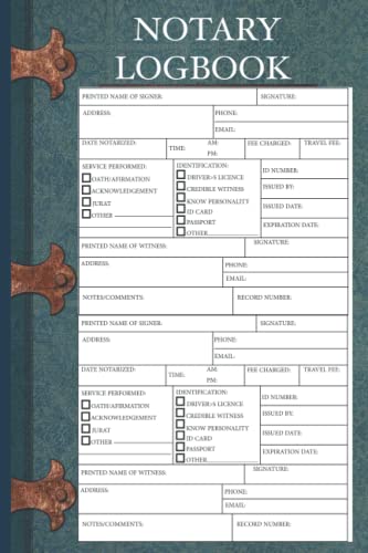 NOTARY LOGBOOK: Notary's log: Notary's logbook for signatory agents to ...