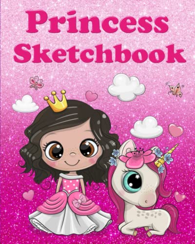 Princess Sketchbook: Unicorn and Princess, 120 blank pages, 8” x 10 ...