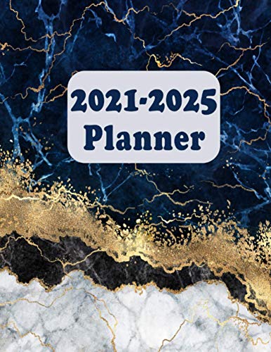 2021-2025 Planner: Blue White and Gold Marble Five Year Planner; 60 ...