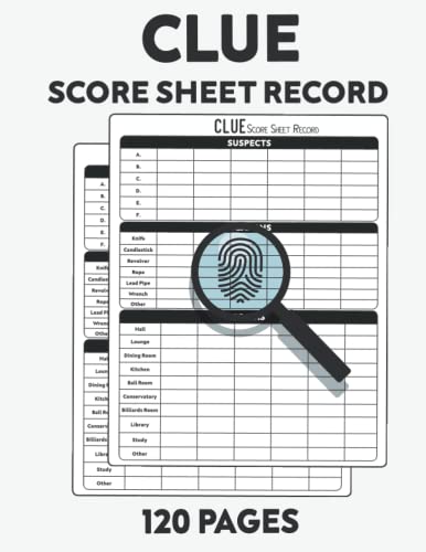 Clue Score Sheet Record: Clue Board Game Sheets | Clue Score Card by ...