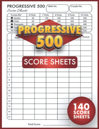 Progressive 500 Score Sheets: 140 Large Progressive 500 Score Pads For ...