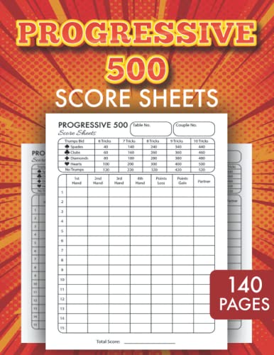 Progressive 500 Score Sheets: 140 Large Progressive 500 Score Pads For ...