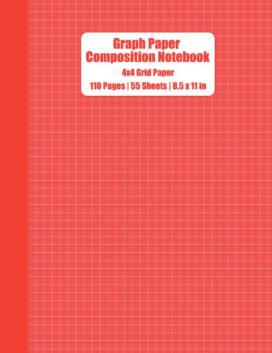 Valentine Red 4x4 Grid Quad Ruled Graph Paper Composition Notebook: 110 ...