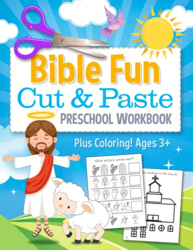 Bible Fun Cut and Paste Preschool Workbook: Coloring and Cutting Kids ...