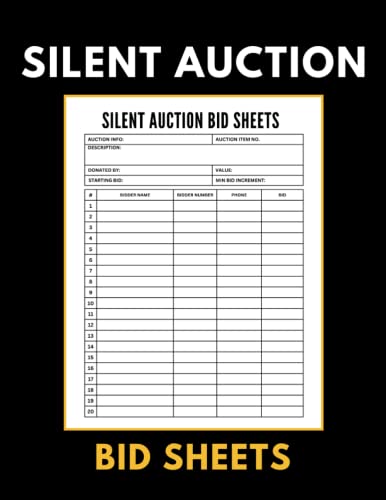 Silent Auction Bid Sheets: Auction Bidding Forms Organizer, Charity ...
