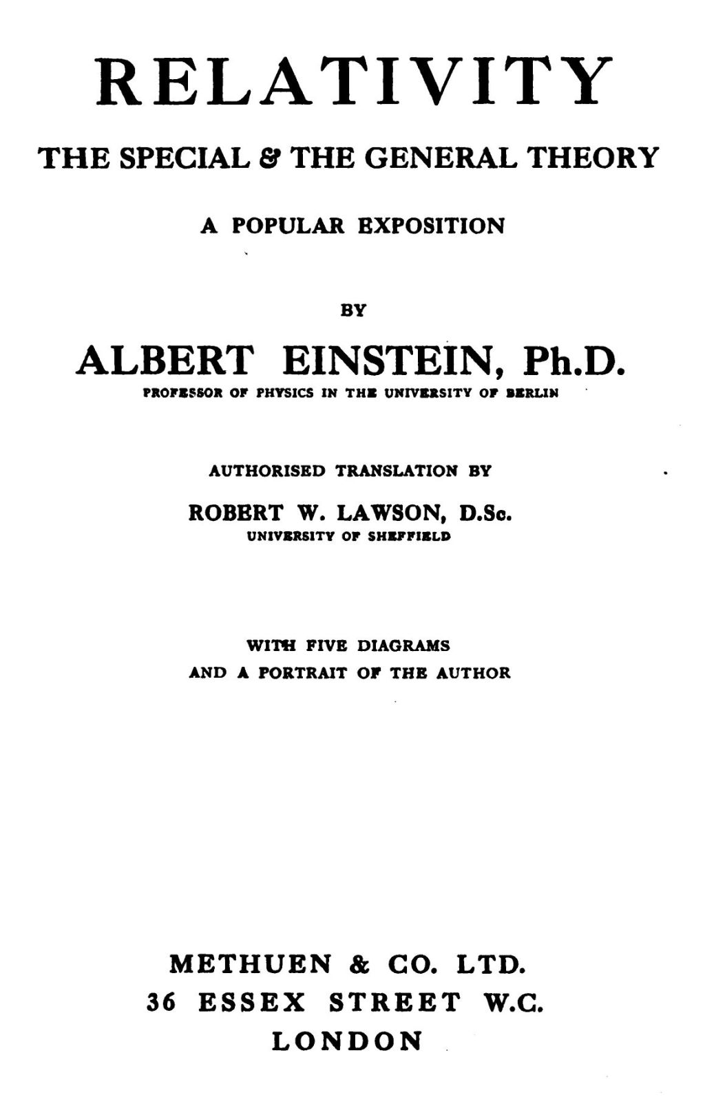 Relativity : the Special and General Theory - a popular exposition by Albert Einstein | Goodreads