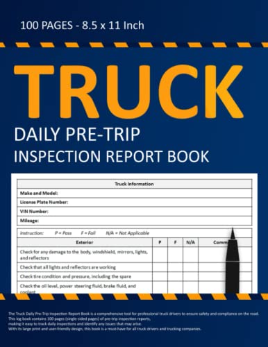 Truck Daily Pre-Trip Inspection Report Book: Daily Pre-Trip Inspection ...