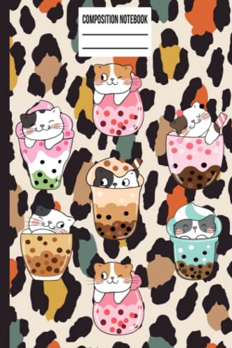 Bubble Tea cat Composition Notebook College Ruled: Cute Boba Tea cat ...