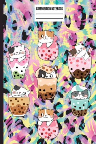 Bubble Tea cat Composition Notebook: Cute Boba Tea cat drinking boba ...
