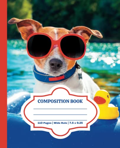Pool Puppy Composition Notebook: Colorful Wide-Ruled, 110 Page Lined ...