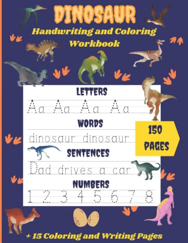 DINOSAUR Handwriting and Coloring Workbook: Dinosaur Trace Letters ...