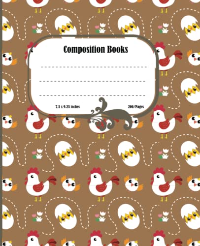 Composition books: Cute chicken family wide ruled paper notebook ...